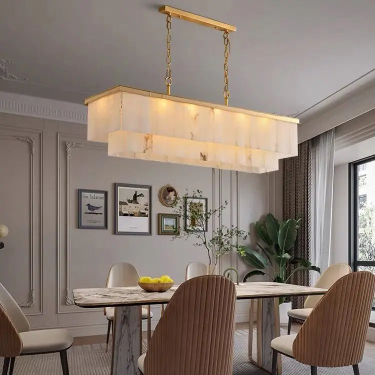 Alabaster Brass Rectangular Chandelier - Chandelier Pendant Light – Fabtiko