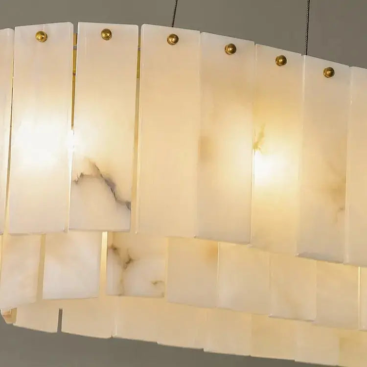 Alabaster Chandelier Lighting - Round - Dining Room Chandelier - Fabtiko