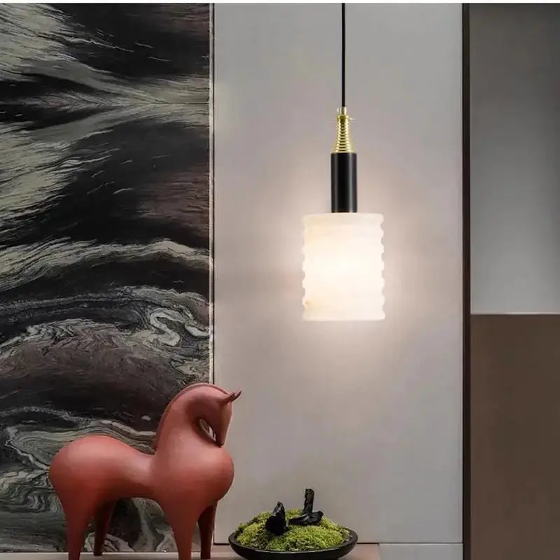 Real Alabaster Brass Pendant - Modern Bedroom Lighting – Fabtiko