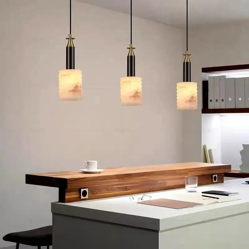 Real Alabaster Brass Pendant - Modern Bedroom Lighting – Fabtiko